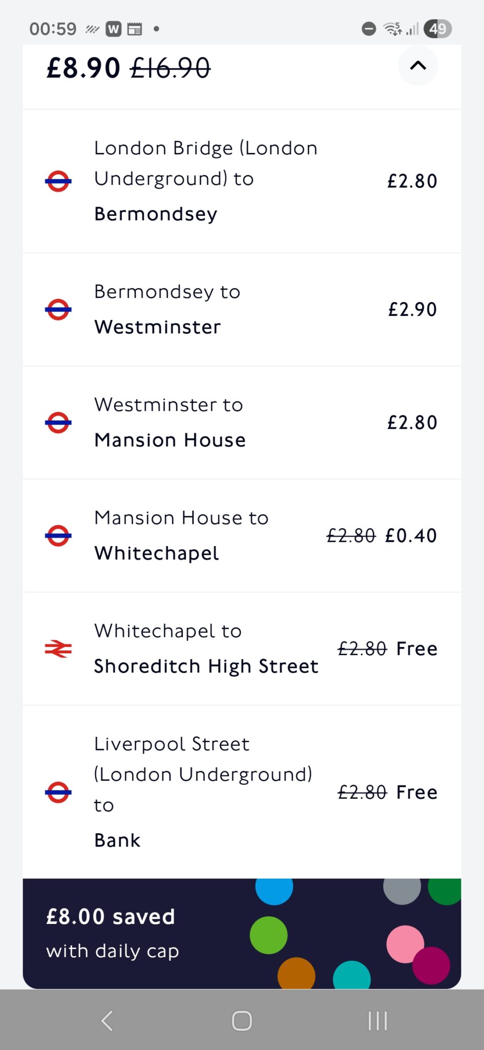 Journey History in TfL Go – Oyster Fares Central